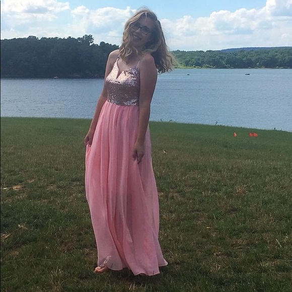 Spense | Dresses | Gold Sequin Blush Pink Long Dress | Poshmark